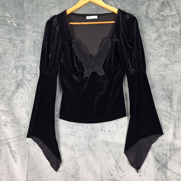 ROMWE | Tops | Womens Top Small Black Velvet Butterfly Goth Whimsigoth ...